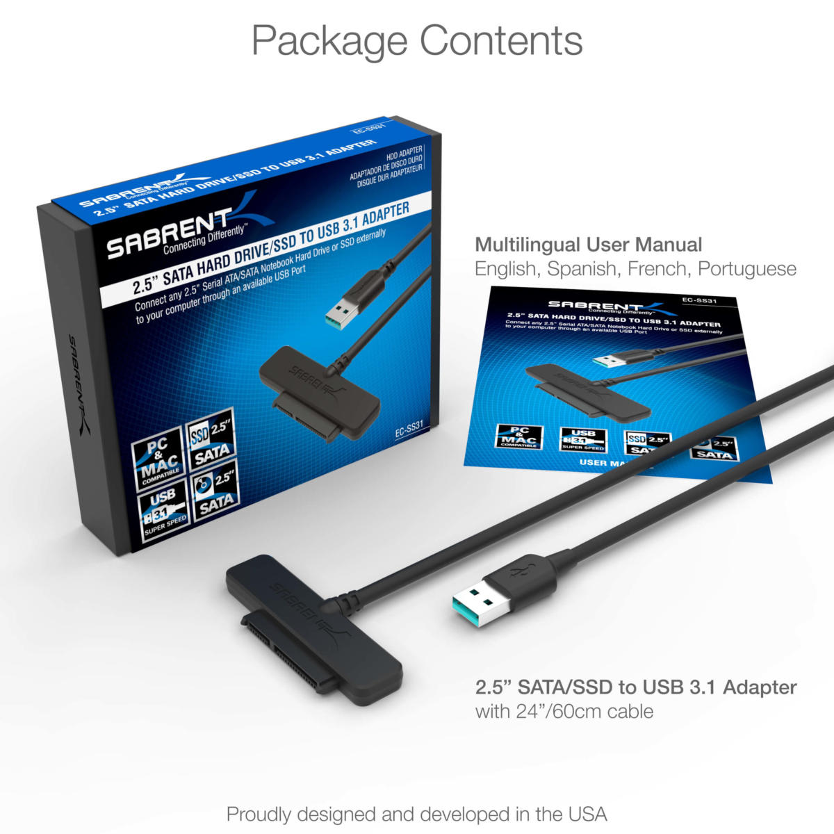 Sabrent USB 3.1 (Type-A) to SSD / 2.5-Inch SATA Hard Drive Adapter ...