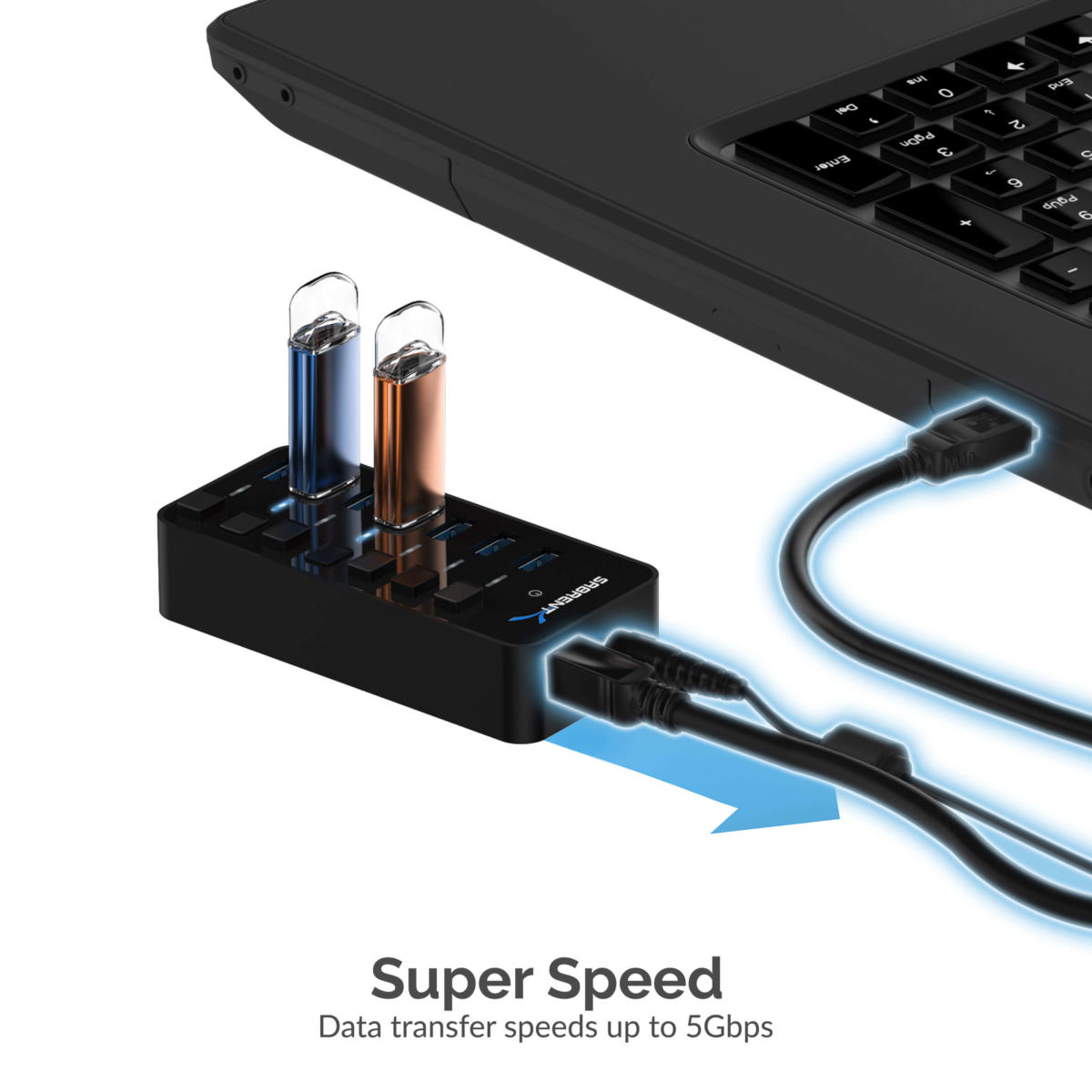 Sabrent 36W 7-Port USB 3.0 Hub with Individual Power Switches and LEDs ...