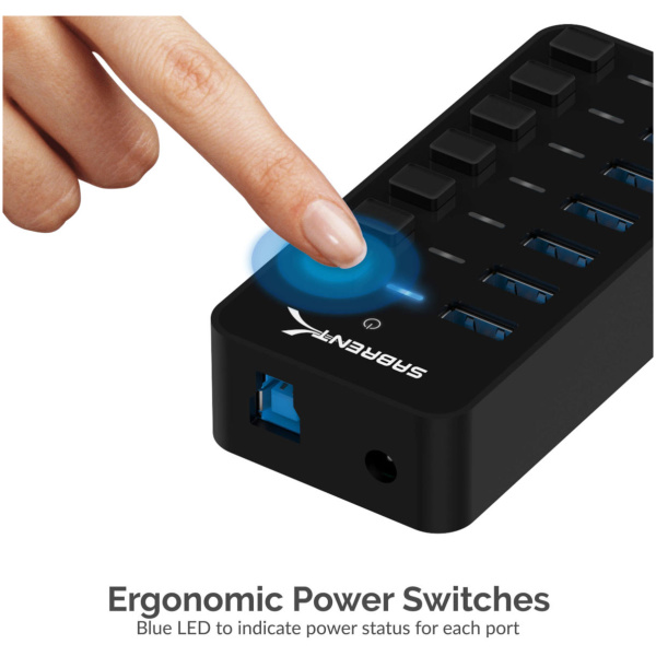 Sabrent 36W 7-Port USB 3.0 Hub with Individual Power Switches and LEDs ...