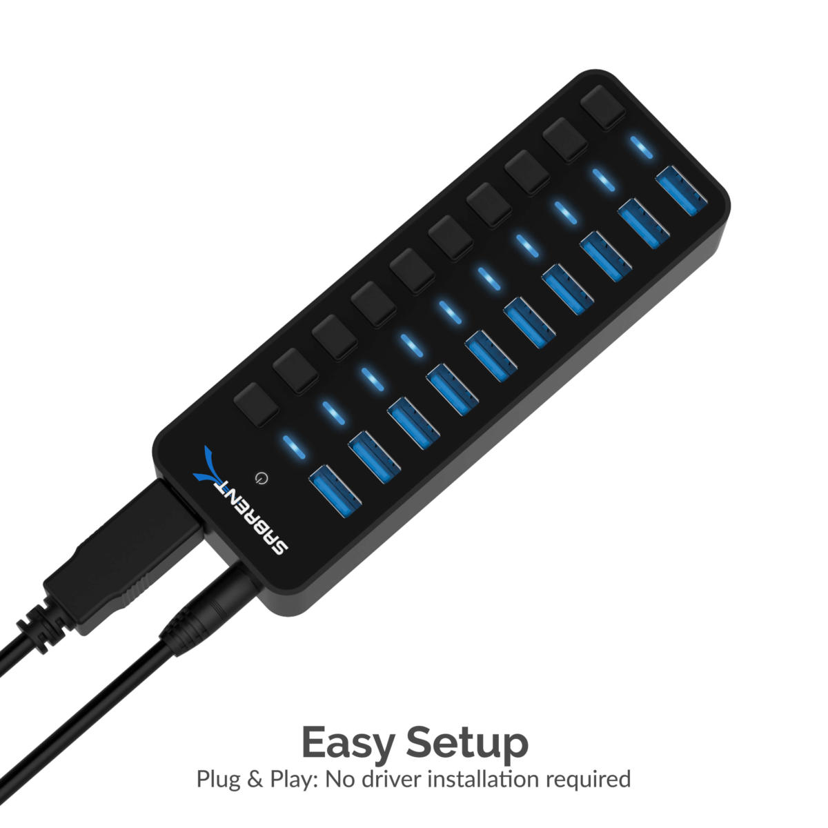Sabrent 10-Port 60W USB 3.0 Hub with Individual Power Switches and LEDs ...