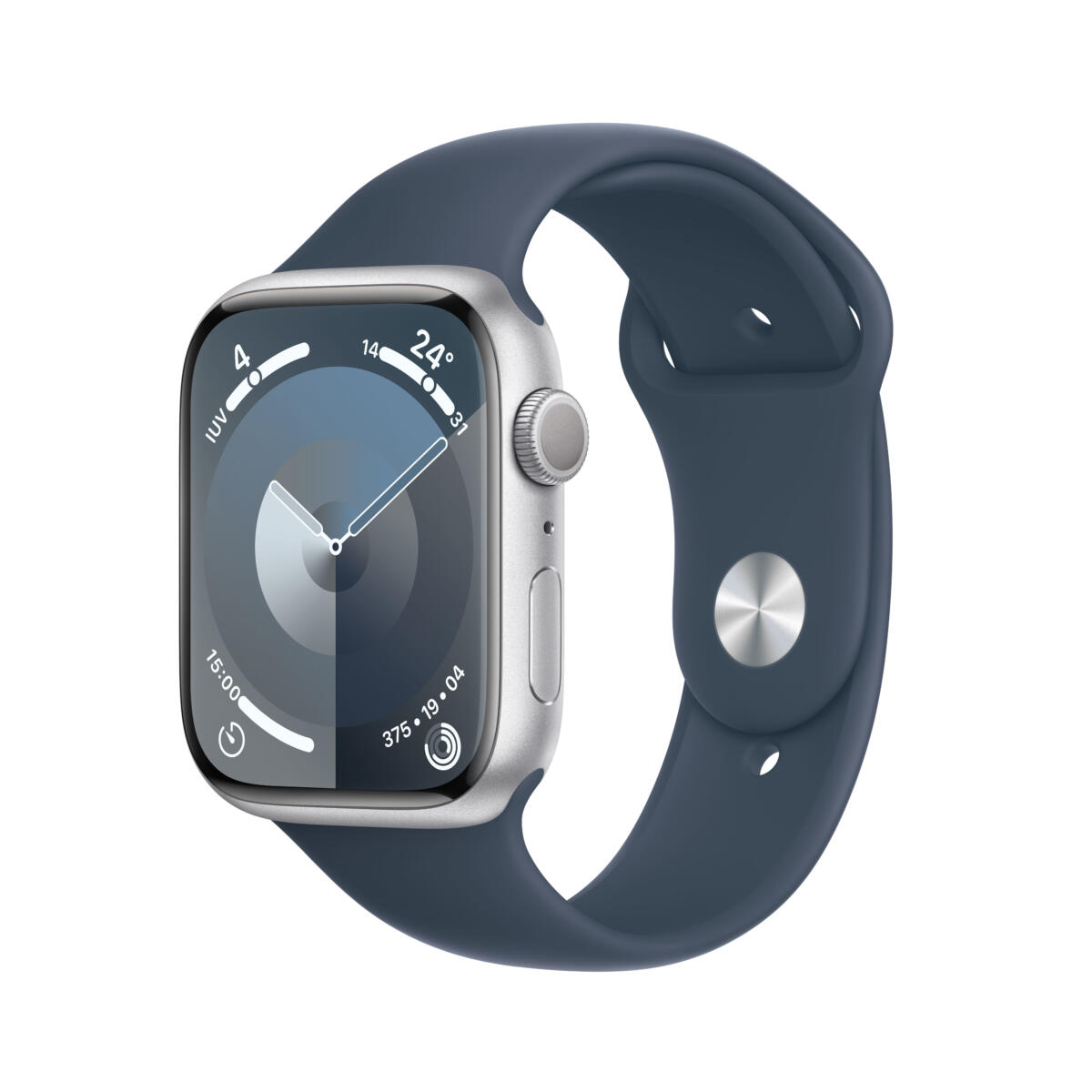 Apple Watch Series 9 (GPS) 45mm SILVER Aluminum Case with STORM BLUE ...
