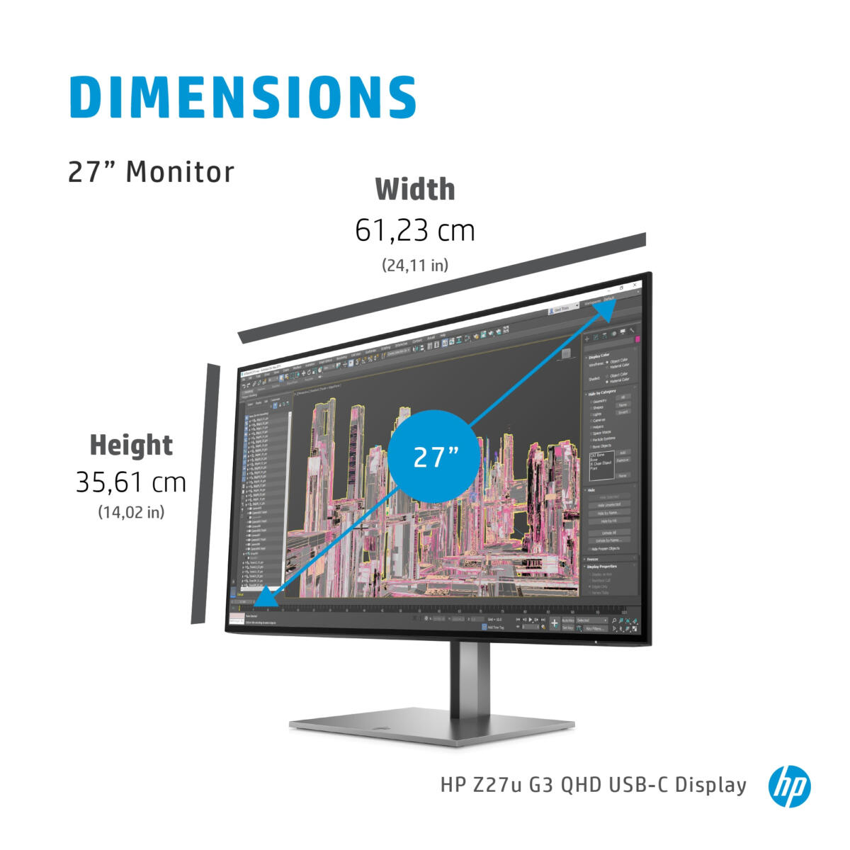 HP Z27u G3 GAMING 27" QHD (2560x1440) 144Hz 1ms 350 cd/m² 4000:1 HDMI ...