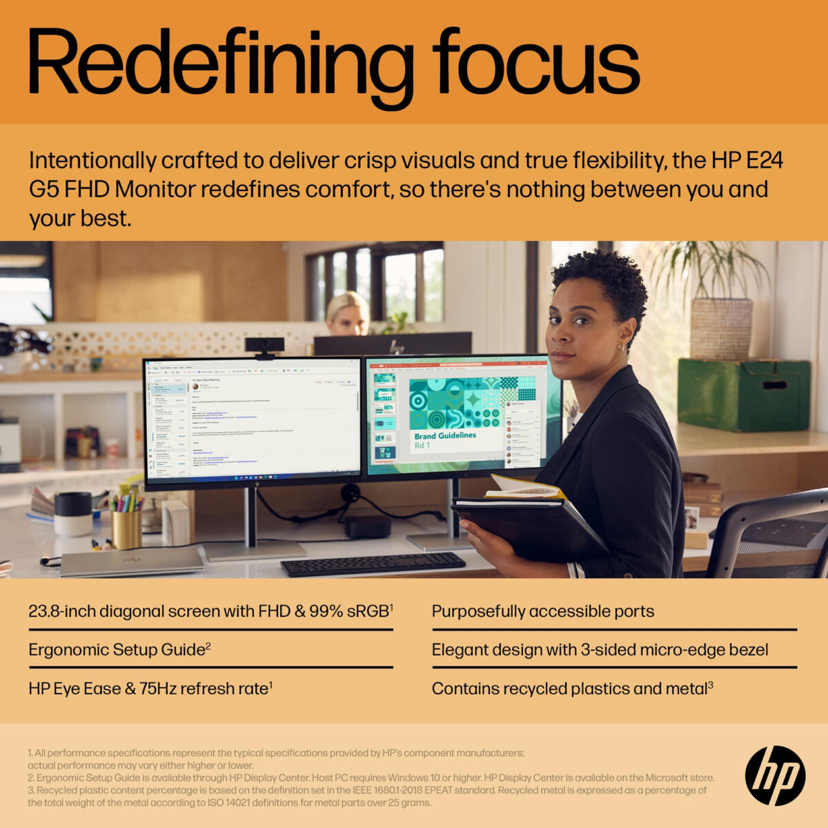 HP E24 G5 Monitor 24" (1920x1080) IPS 5ms (GtG) 250cd/m² 1000:1 1xDP (1 ...