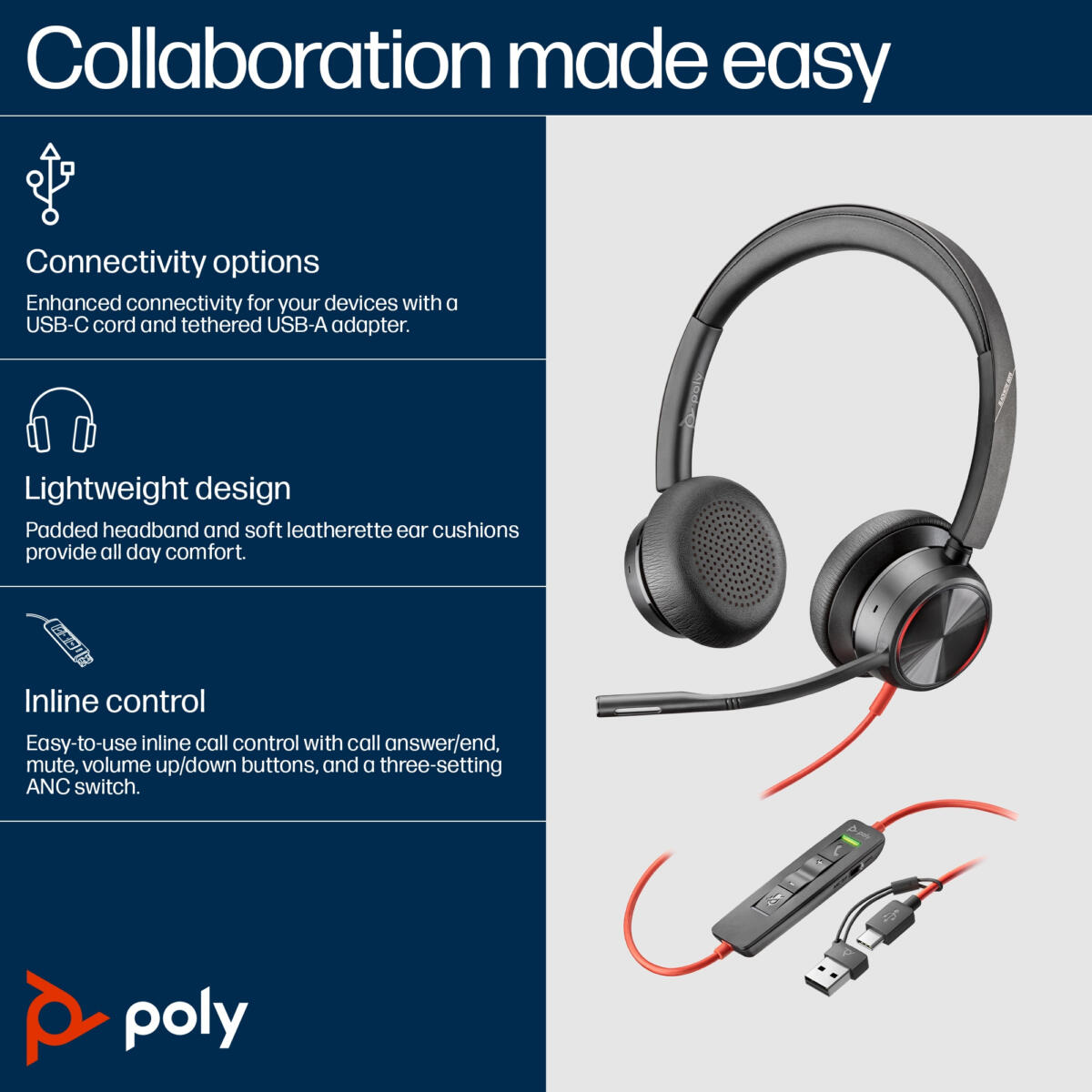 HP Poly Blackwire 8225 USB-C Headset BLACK - 772K4AA